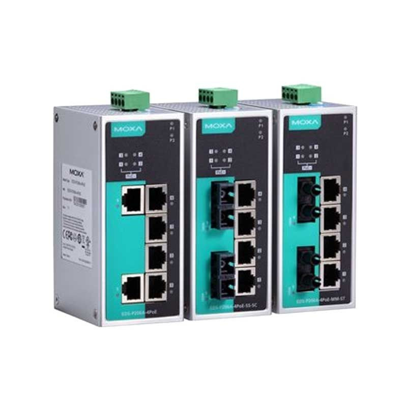 MOXA EDS-P206A unmanaged 6-port switches with 4 PoE+ and 2 fiberoptic ...
